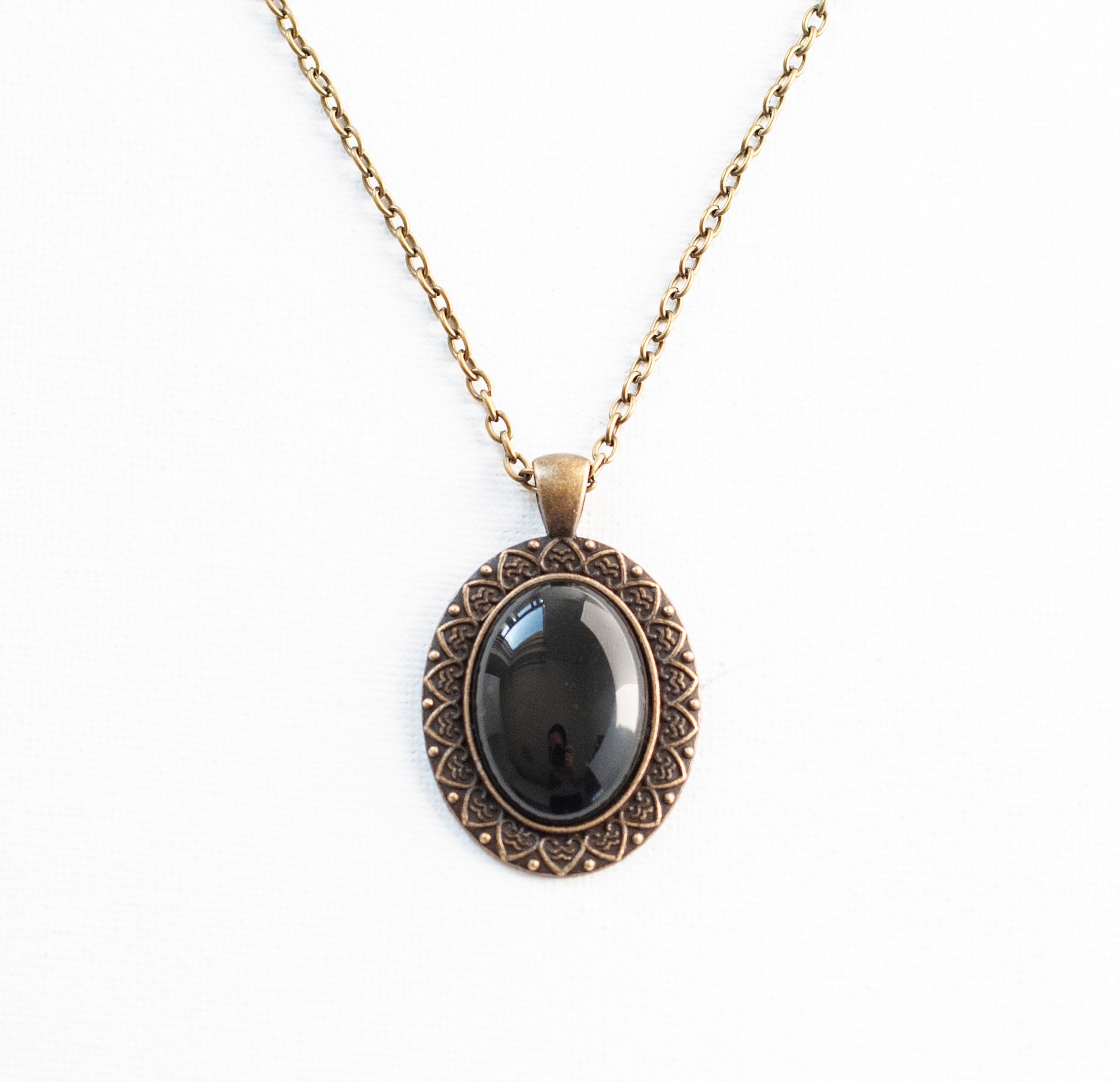 Gothic Necklace with Oval Black Onyx pendant | Decadent Designs